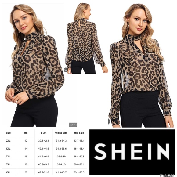 SHEIN | Tops | Shein Xl Plus Size Leopard Print Long Sleeve Top | Poshmark
